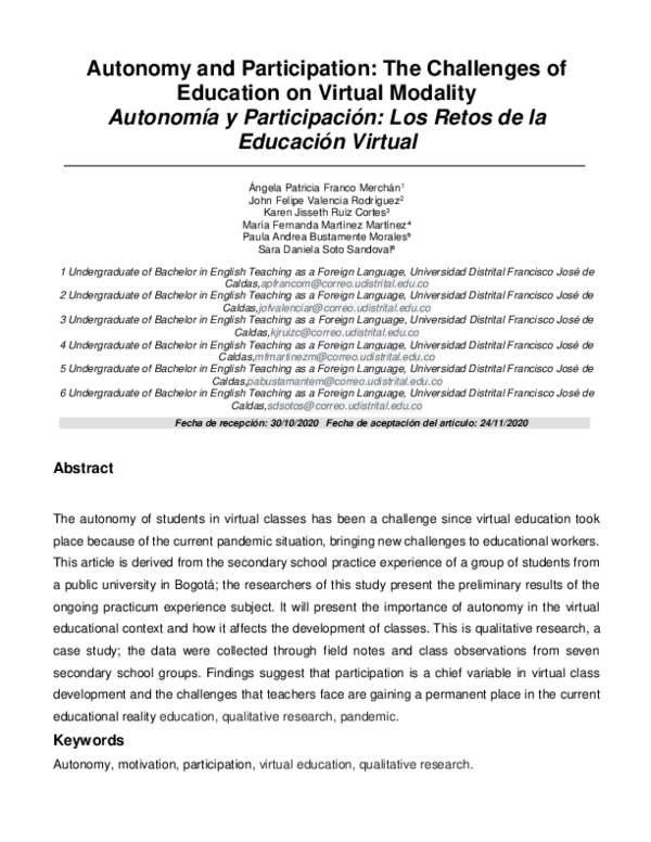(PDF) Autonomy and Participation: The Challenges of Education on ...