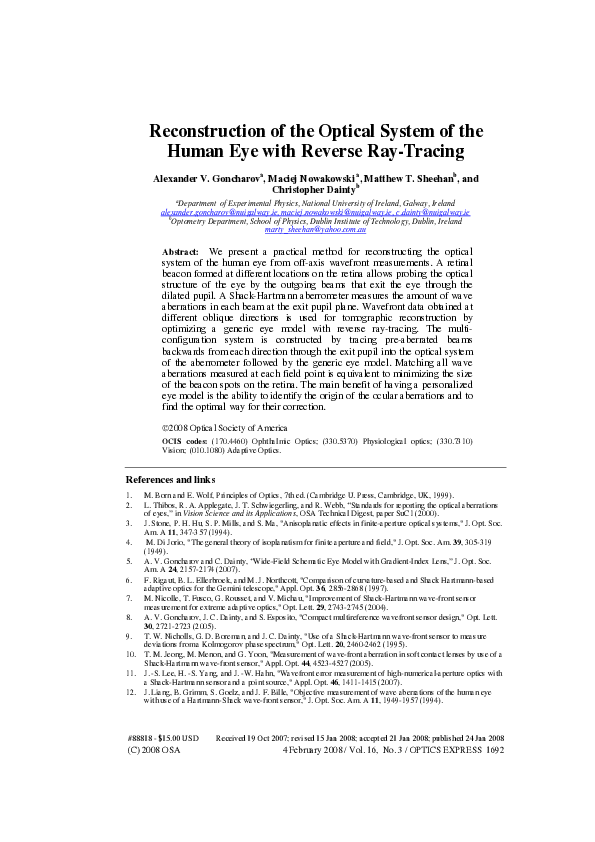 (PDF) Reconstruction of the optical system of the human eye with ...
