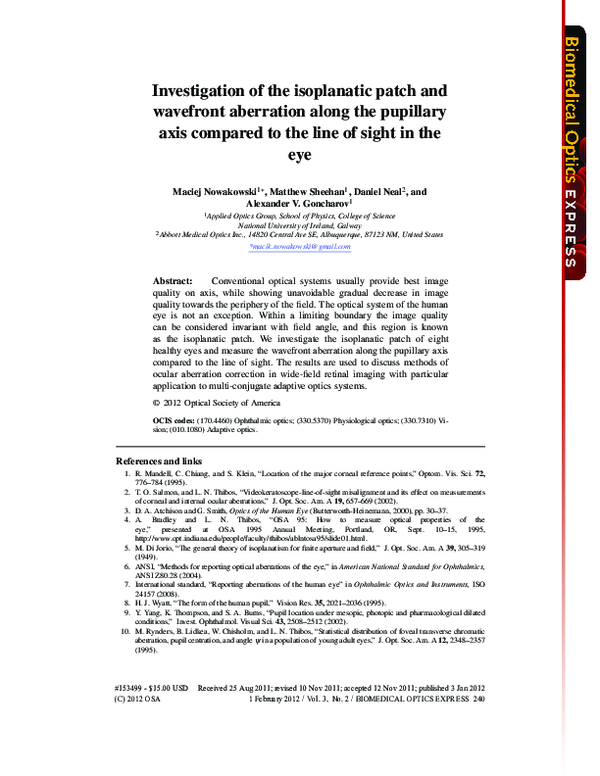 (PDF) Investigation of the isoplanatic patch and wavefront aberration ...