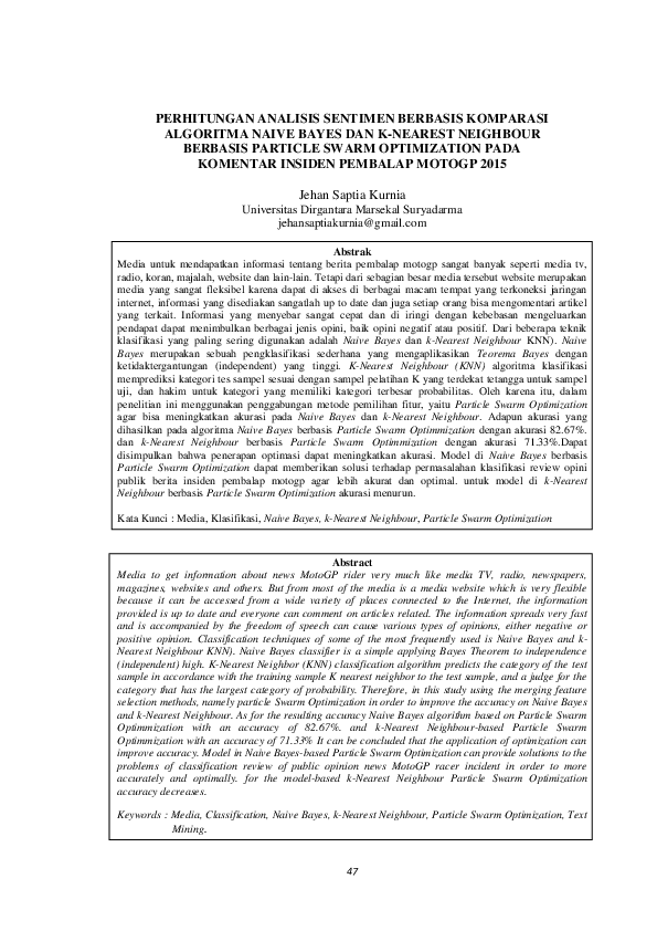 (PDF) Perhitungan Analisis Sentimen Berbasis Komparasi Algoritma Naive Bayes Dan K-Nearest ...