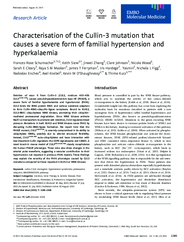 (PDF) Characterisation of the Cullin-3 mutation that causes a severe ...
