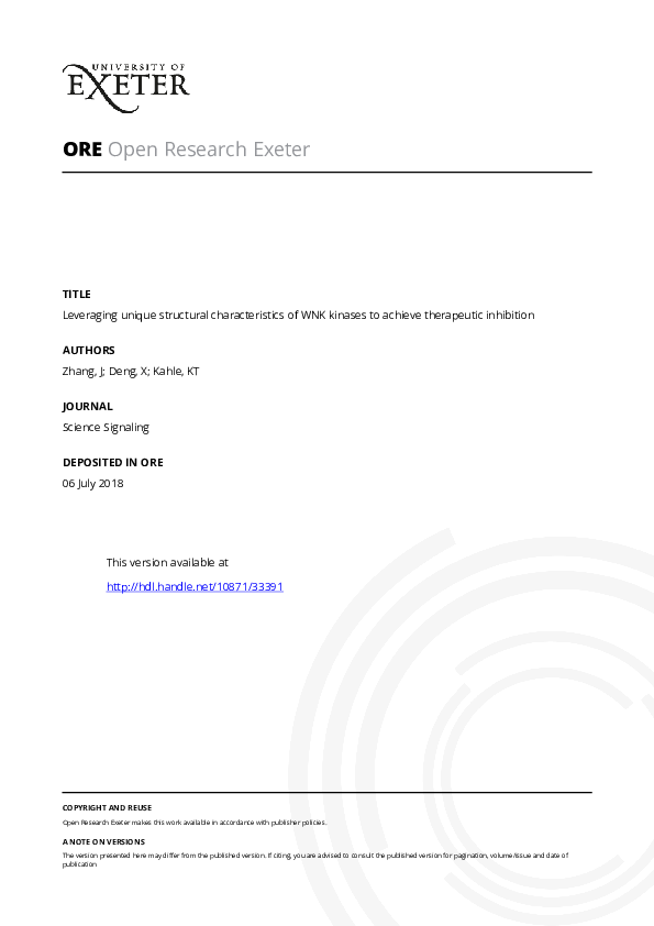 (PDF) Leveraging unique structural characteristics of WNK kinases to ...