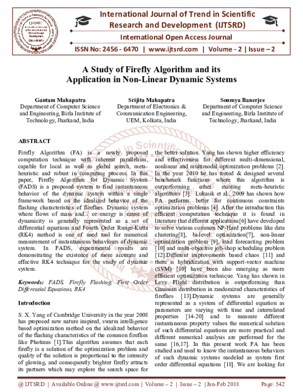 (PDF) A Study of Firefly Algorithm and its Application in Non-Linear Dynamic Systems