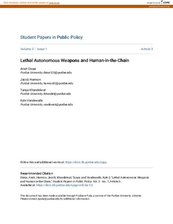 (PDF) Lethal Autonomous Weapons and Human-in-the-Chain | Tanya Khandelwal - Academia.edu