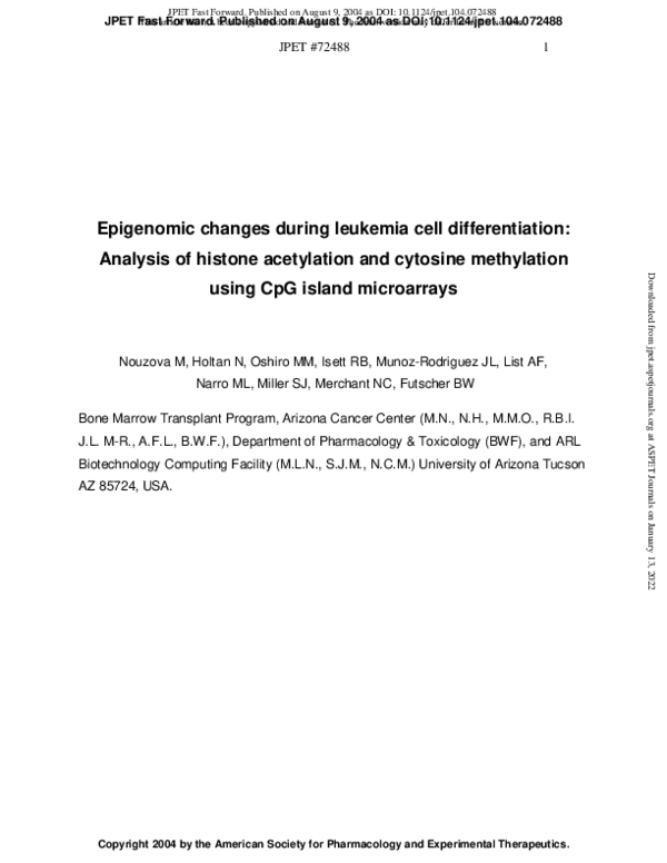 (PDF) Epigenomic Changes during Leukemia Cell Differentiation: Analysis of Histone Acetylation ...
