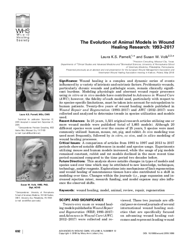 (PDF) The Evolution of Animal Models in Wound Healing Research: 1993–2017