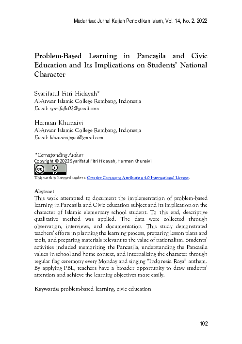(PDF) Problem-Based Learning in Pancasila and Civic Education and Its Implications on Students ...