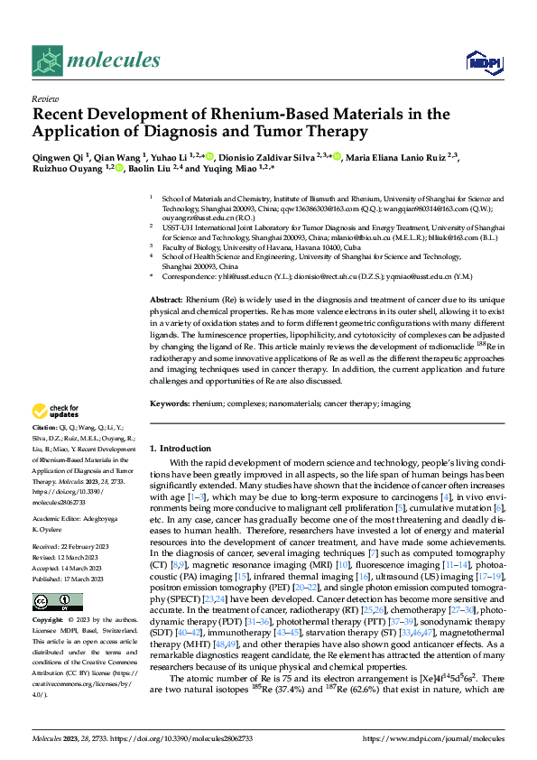 (PDF) Rhenium in Cancer Diagnosis and Therapy