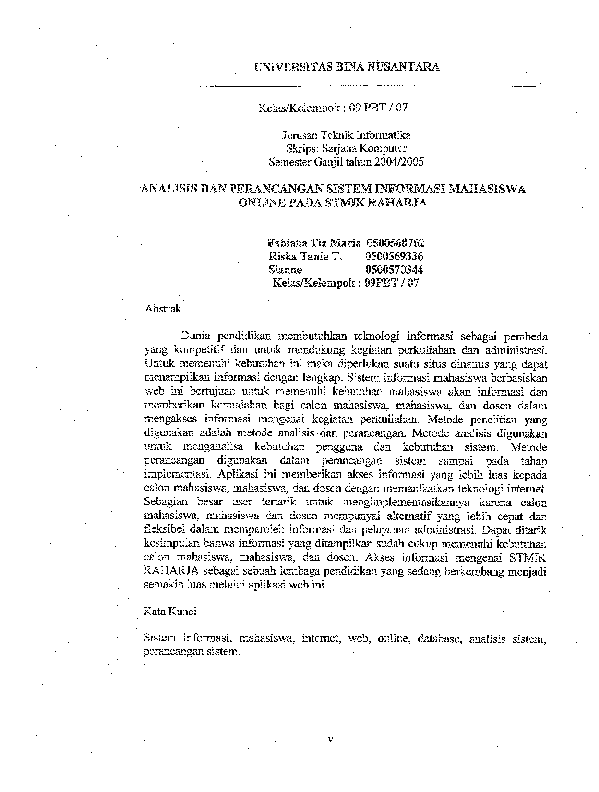 (PDF) ANALISIS DAN PERANCANGAN Sis InfoMAHASISWA ONLINE PADA STMIK RAHARJA