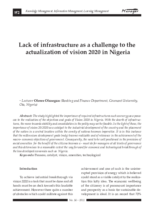(PDF) Lack of Infrastructure as a Challenge to the Actualization of ...