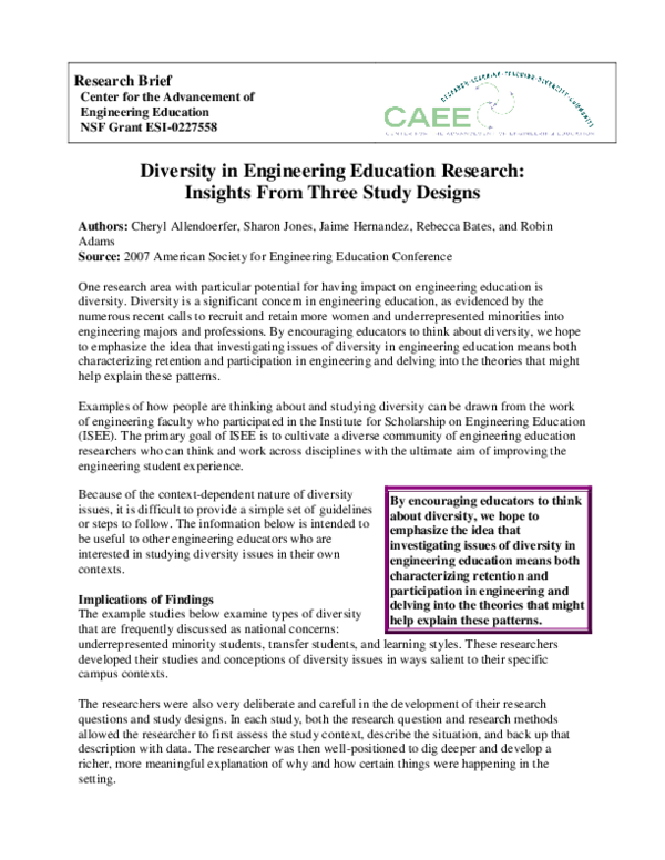 (PDF) Diversity In Engineering Education Research: Insights From Three ...