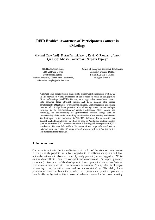 (PDF) RFID Enabled Awareness of Participant's Context in eMeetings