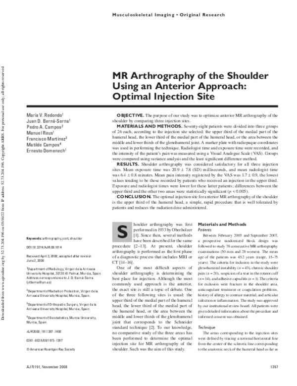(PDF) MR Arthrography of the Shoulder Using an Anterior Approach ...