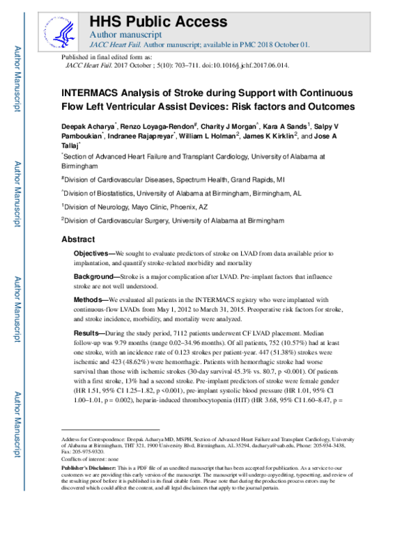 (PDF) INTERMACS Analysis of Stroke During Support With Continuous-Flow ...
