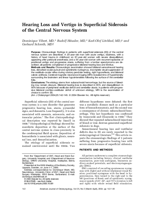 (PDF) Hearing loss and vertigo in superficial siderosis of the central nervous system