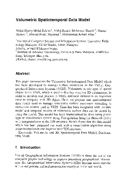 Pdf Volumetric Spatiotemporal Data Model