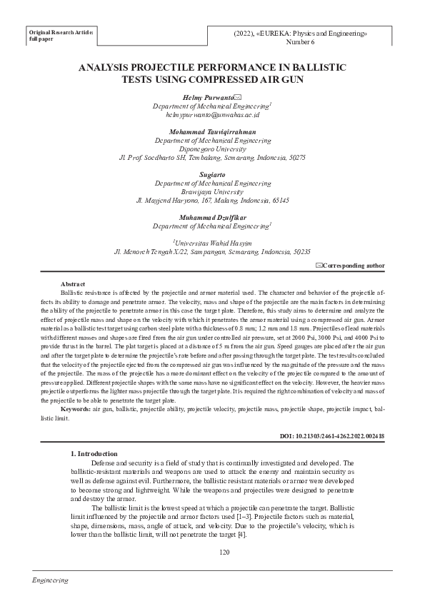 (PDF) Analysis projectile performance in ballistic tests using ...