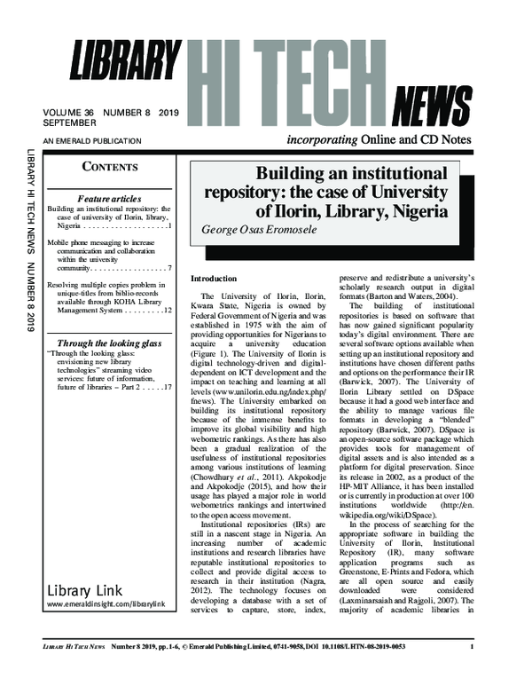 (PDF) Building an institutional repository: the case of University of ...