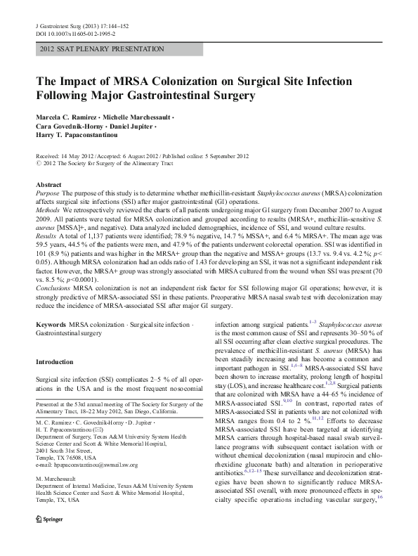 (PDF) The Impact of MRSA Colonization on Surgical Site Infection ...