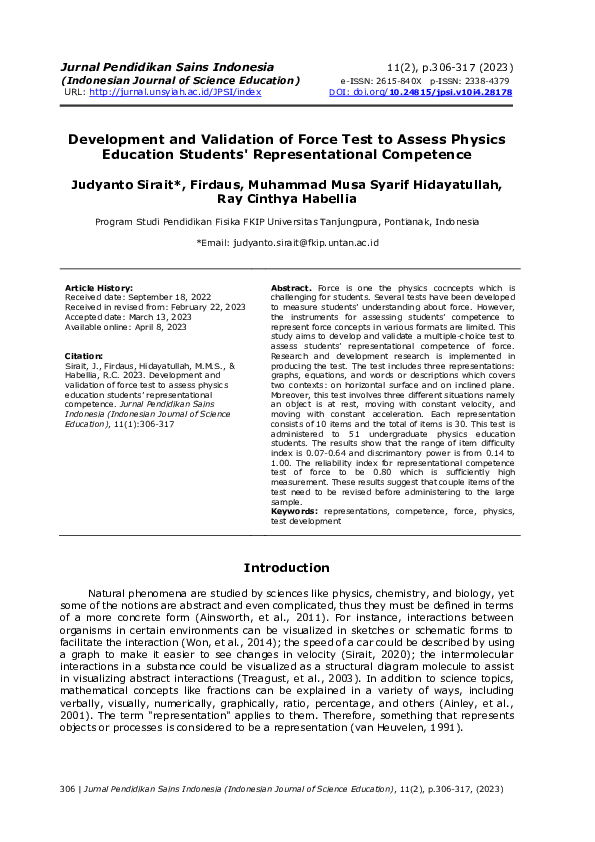 (PDF) Development and Validation of Force Test to Assess Physics ...