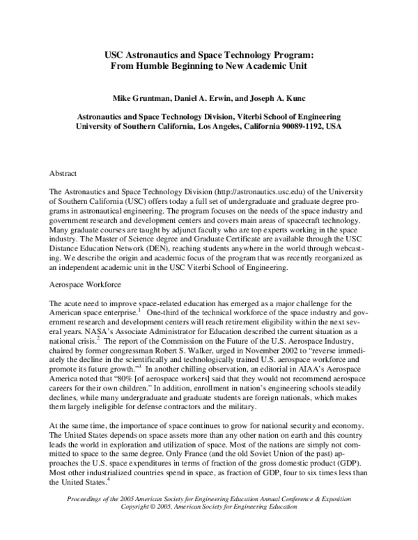 (PDF) Usc Astronautics And Space Technology Program: From Humble ...