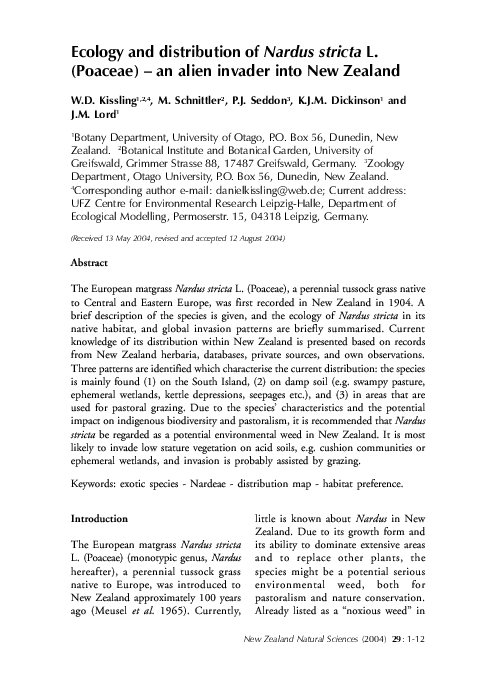 (PDF) Ecology and distribution of Nardus stricta L. (Poaceae) 􏰆 an ...