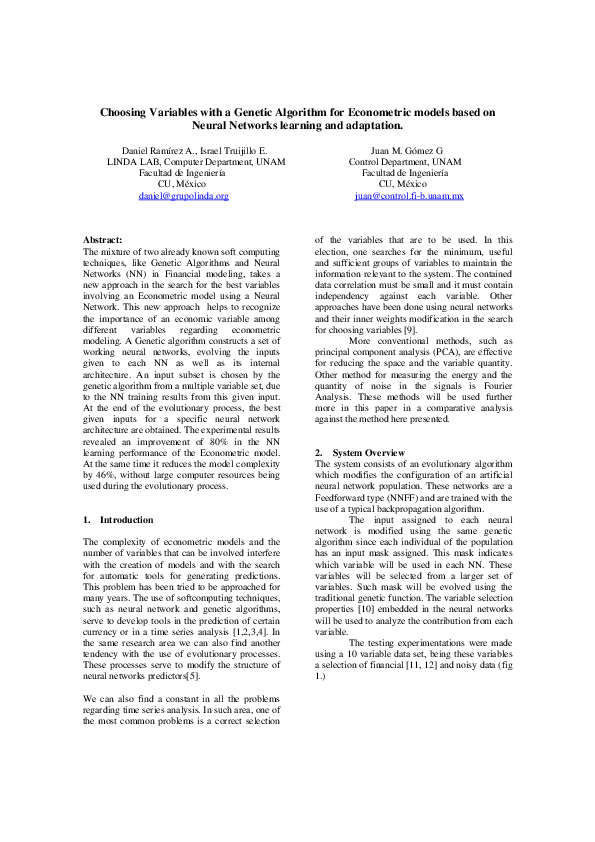 (PDF) Choosing Variables With a Genetic Algorithm for Econometric Models Based on Neural ...