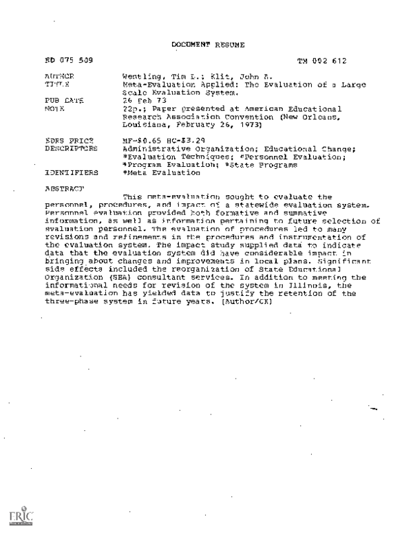 (PDF) Meta-Evaluation Applied: The Evaluation of a Large Scale ...