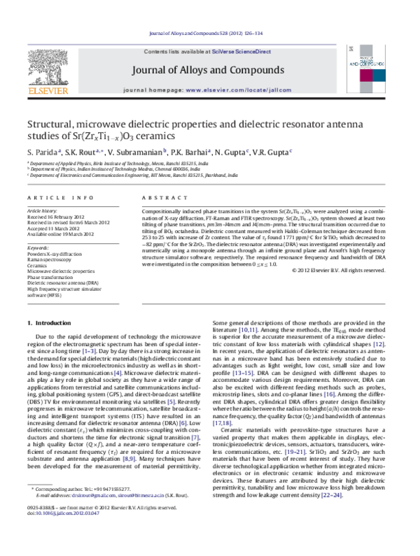(PDF) Structural, microwave dielectric properties and dielectric resonator antenna studies of Sr ...