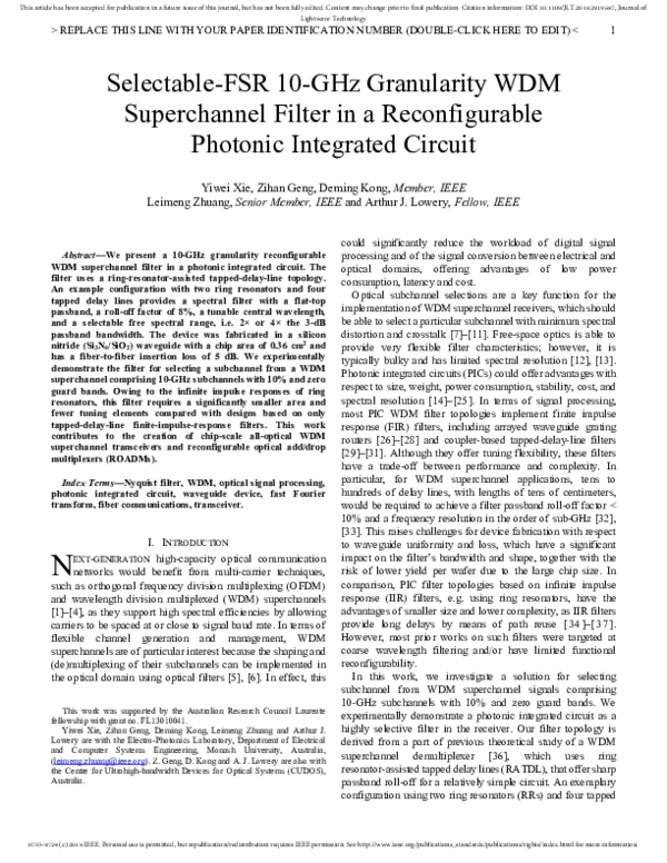 (PDF) Selectable-FSR 10-GHz Granularity WDM Superchannel Filter in a ...