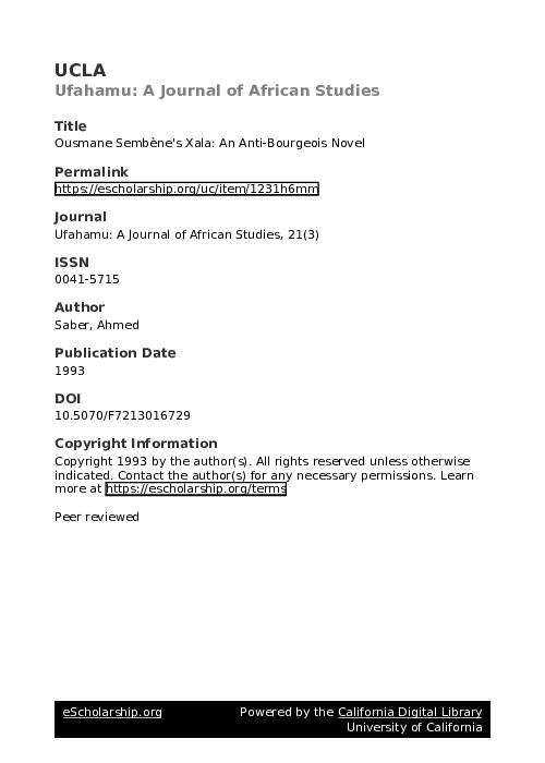 (PDF) Ousmane Sembène's Xala: An Anti-Bourgeois Novel