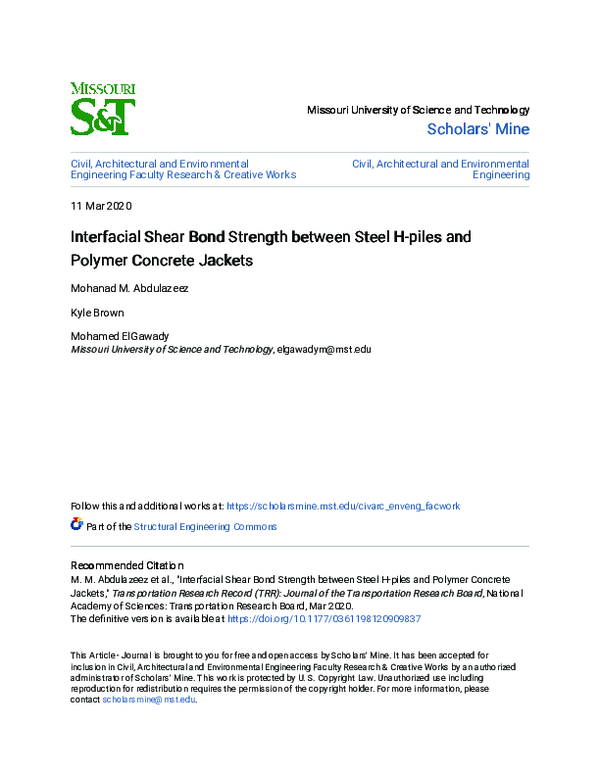 (PDF) Interfacial Shear Bond Strength between Steel H-Piles and Polymer ...
