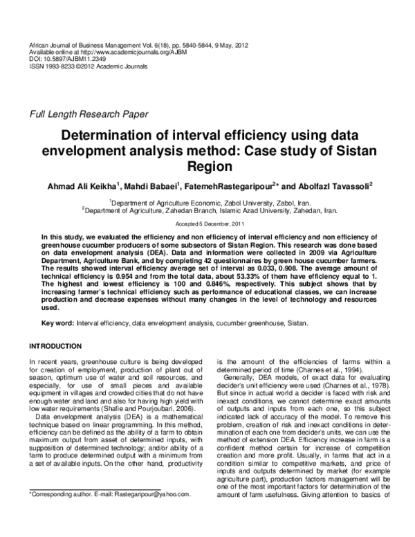 (PDF) Efficiency of Greenhouse Cucumber Producers in Sistan Region