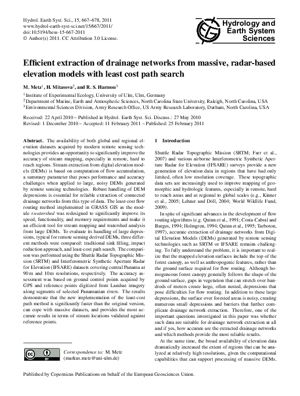 Pdf Efficient Extraction Of Drainage Networks From Massive Radar