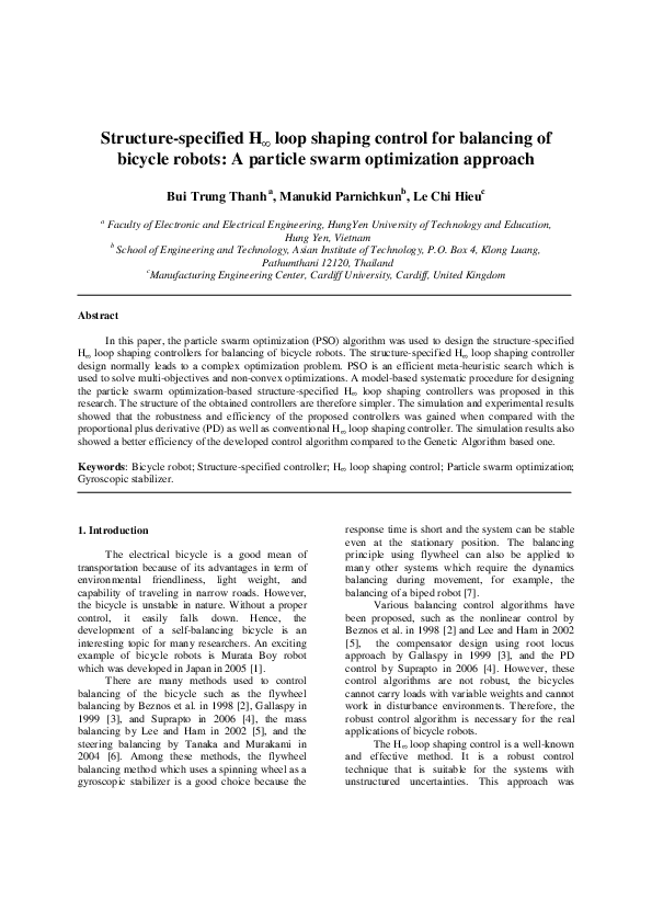 (PDF) Structure-specified H 愦灭;infin; loop shaping control for balancing of bicycle robots: a ...