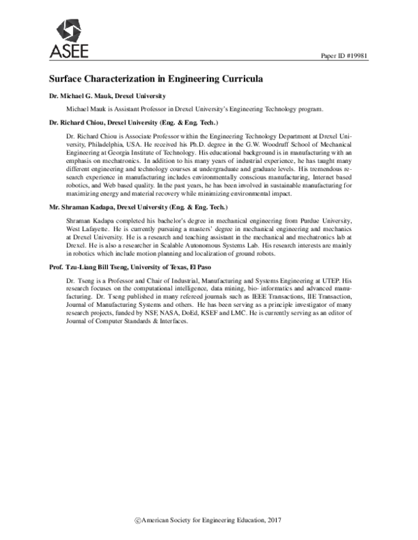 (PDF) Surface Characterization in Engineering Curricula
