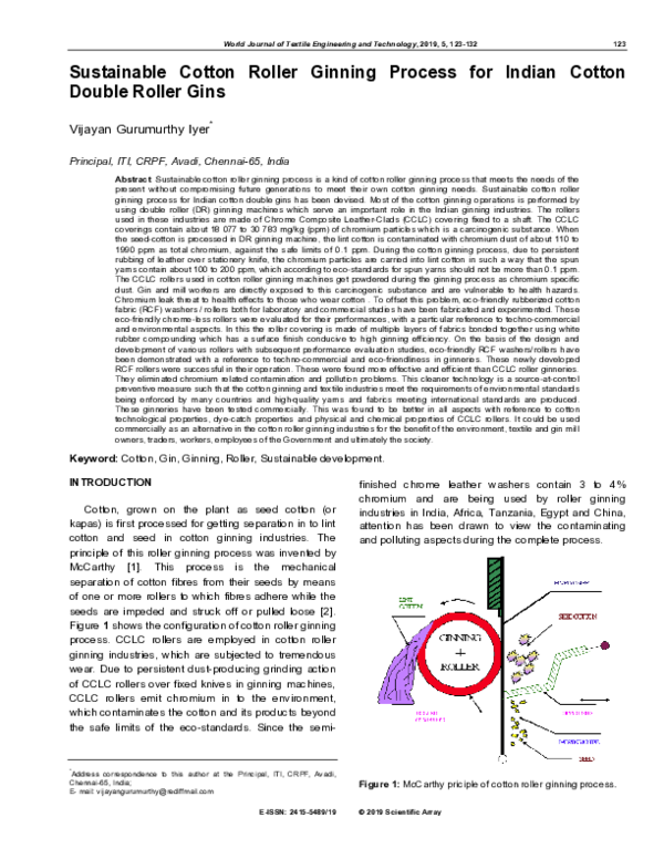 (PDF) Sustainable Cotton Roller Ginning Process for Indian Cotton ...