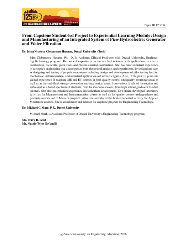 (PDF) From Capstone Student-led Project to Experiential Learning Module: Design and ...