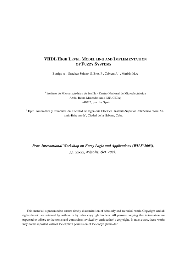 Pdf Vhdl High Level Modelling And Implementation Of Fuzzy Systems