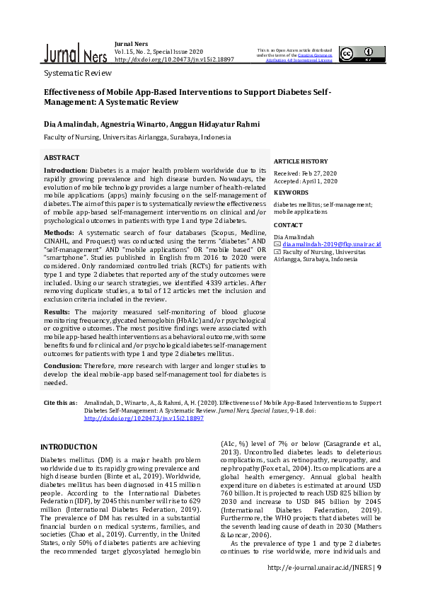 Pdf Effectiveness Of Mobile App Based Interventions To Support Diabetes Self Management A