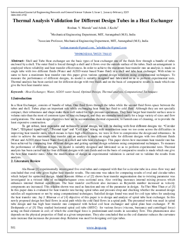 (PDF) Thermal Analysis Validation for Different Design Tubes in a Heat ...