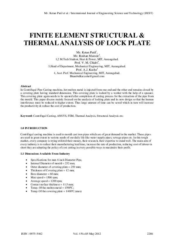 (PDF) FINITE ELEMENT STRUCTURAL and THERMAL ANALYSIS OF LOCK PLATE