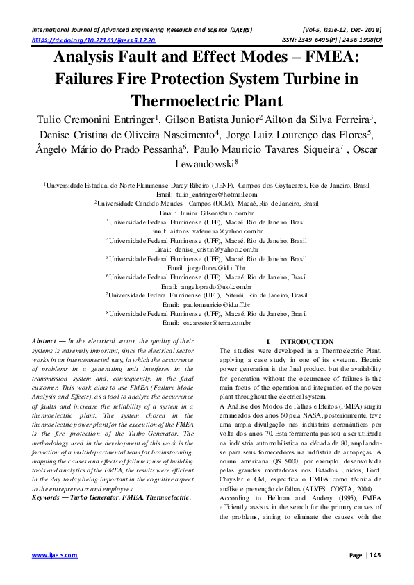 (PDF) Analysis Fault and Effect Modes – FMEA: Failures Fire Protection ...
