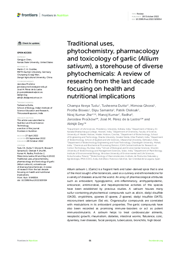 (PDF) Traditional uses, phytochemistry, pharmacology and toxicology of garlic (Allium sativum ...