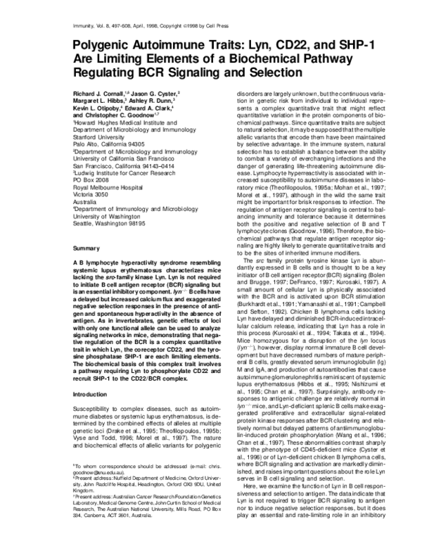 (PDF) Polygenic Autoimmune Traits: Lyn, CD22, and SHP-1 Are Limiting ...
