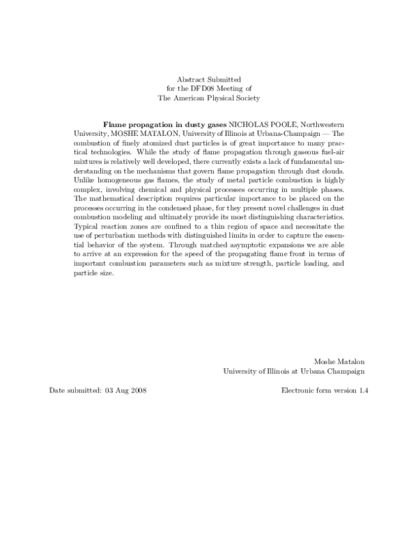 (PDF) Flame propagation in dusty gases