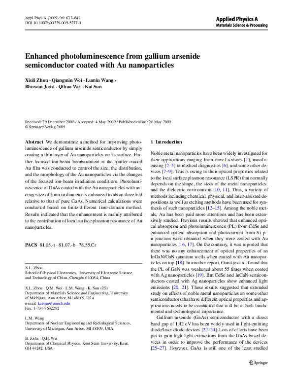 (PDF) Enhanced photoluminescence from gallium arsenide semiconductor ...