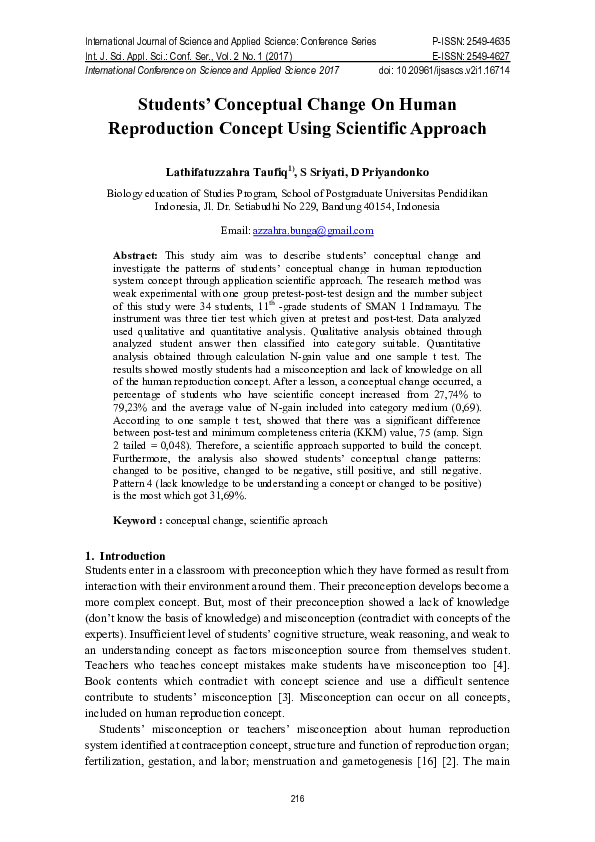 (PDF) Students’ Conceptual Change On Human Reproduction Concept Using ...
