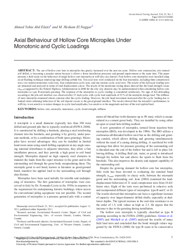 (PDF) Axial Behaviour of Hollow Core Micropiles Under Monotonic and ...