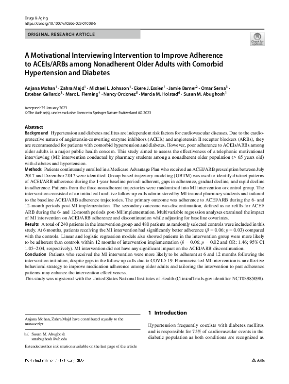 (PDF) A Motivational Interviewing Intervention to Improve Adherence to ...